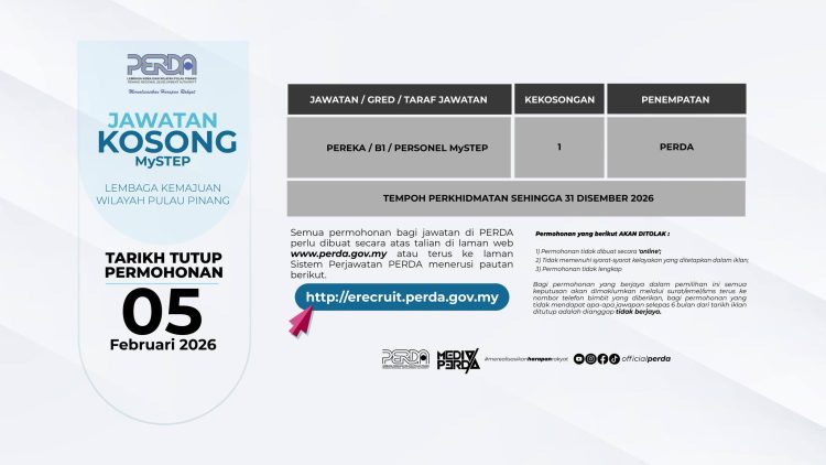 Jawatan Kosong PERDA 2026: 3 Jawatan MySTEP & Kontrak Dibuka Melalui ...