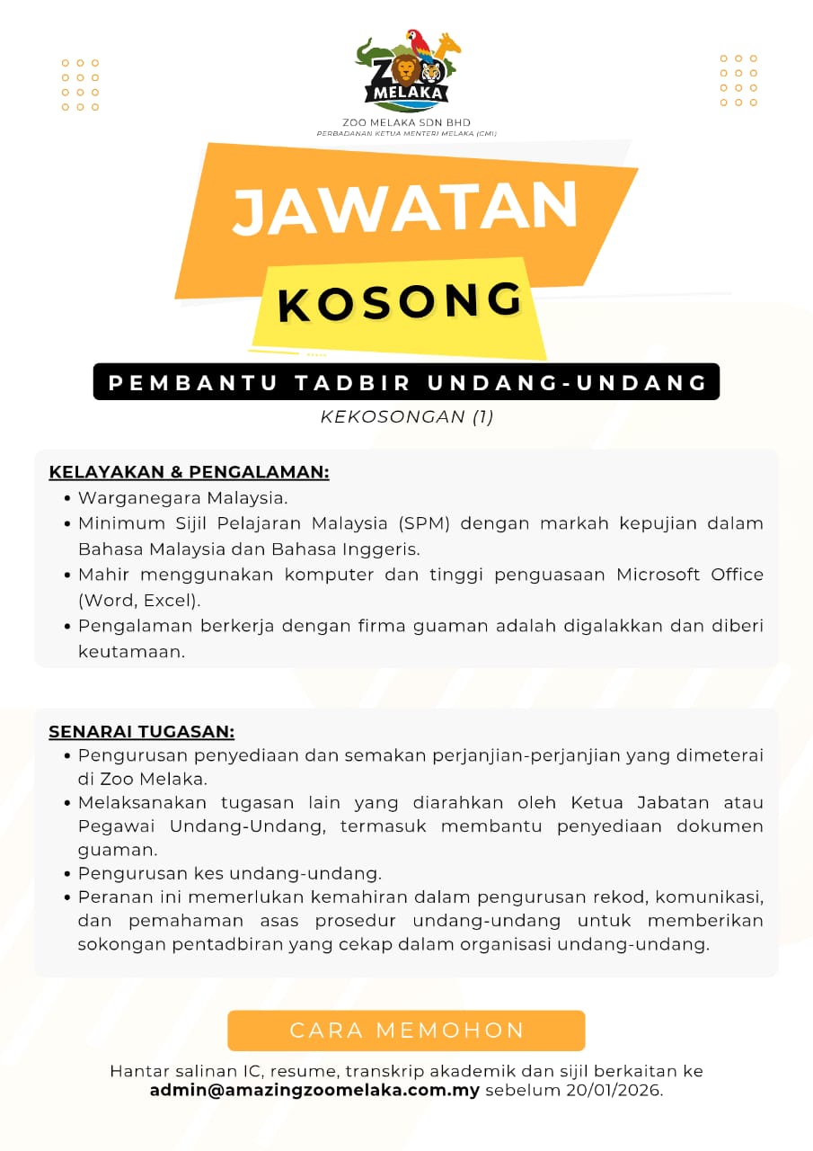 Jawatan Kosong Zoo Melaka 2026: Peluang Kerjaya Lepasan SPM & Graduan ...