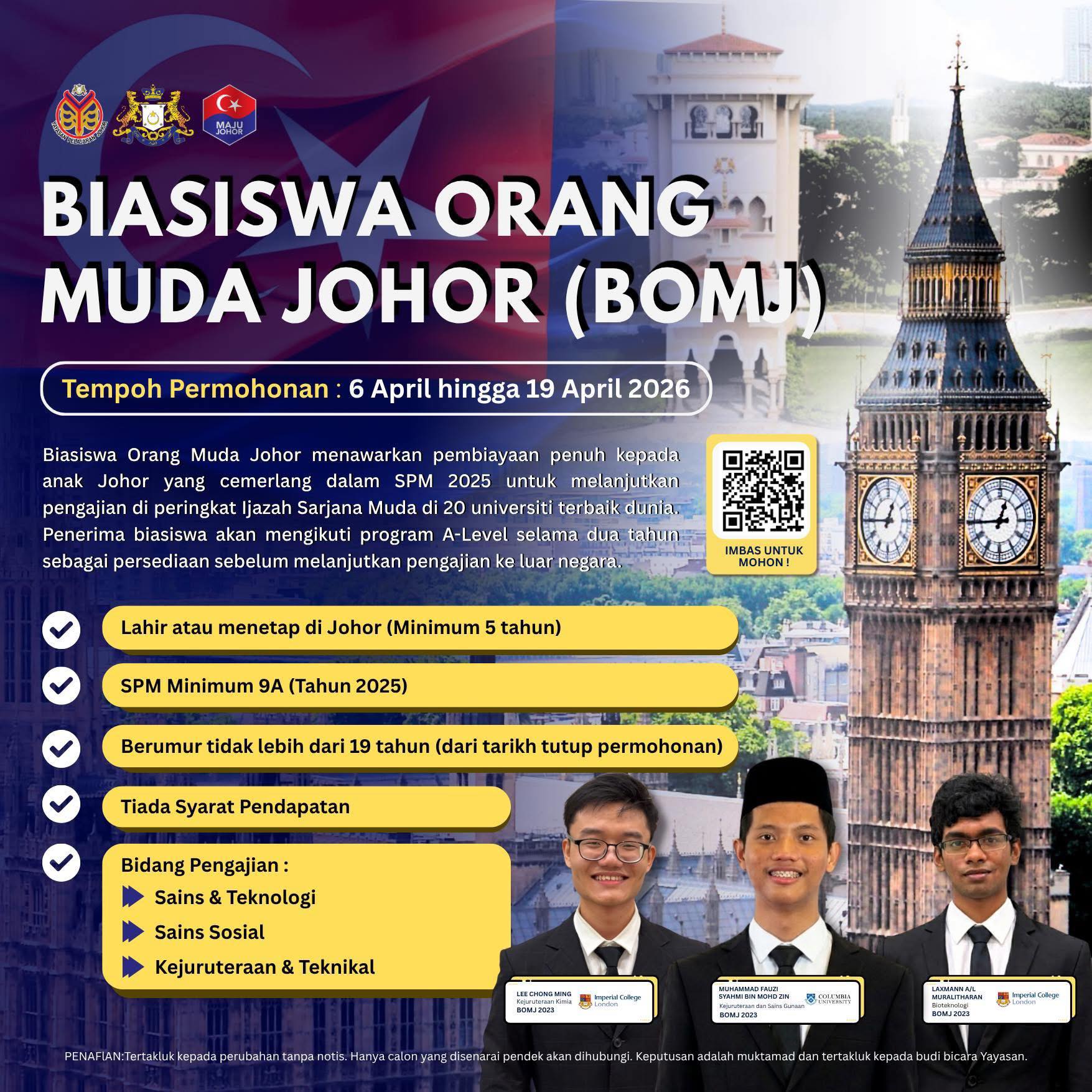 Biasiswa Orang Muda Johor (BOMJ) 2026 Dibuka: Tajaan Penuh Ke ...