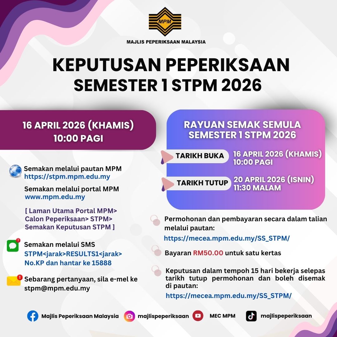 Keputusan STPM Semester 1 2026 Diumumkan 16 April: Ini Cara Semak ...