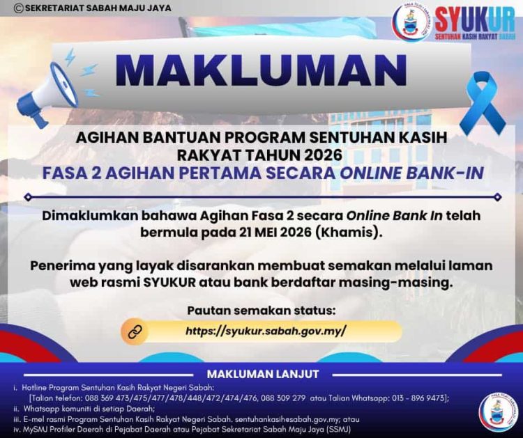 SYUKUR Sabah 2026: Bayaran RM600 Fasa 2 Bermula, Ini Cara Semak Status ...