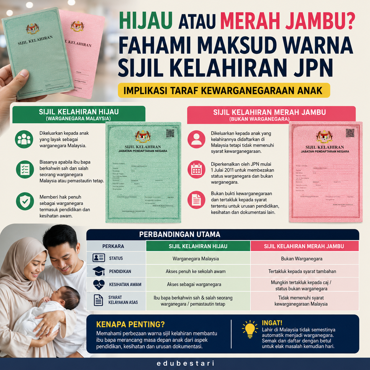 Hijau Atau Merah Jambu? Fahami Maksud Warna Sijil Kelahiran JPN ...